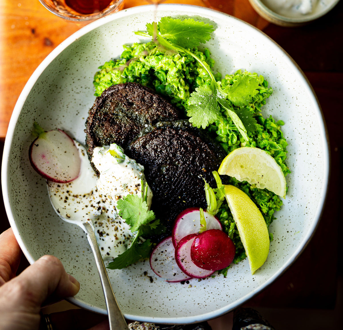Premium Pāua Patties with Lemony Pea Guacamole & Coriander Yoghurt ...